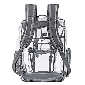 WLACK AND BHITE Eco-Friendly Heavy Duty Clear Backpack with Front Pocket | Large Clear Bookbag Transparent See Through Backpack for College Work Travel (Steel Gray Eco Friendly)