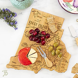 Totally Bamboo Destination Rhode Island State Shaped Serving and Cutting Board, Includes Hang Tie for Wall Display
