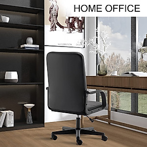 Black Office Desk Chair Set of 2 Leather Home Office Chair Ergonomics Computer Desk Chairs Comfortable Office Chair with Wheels Arm for Executive Task Work and Student
