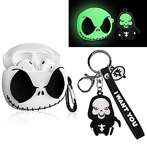 MOLOSLEEVE Compatible with Airpods Case Cover with Keychain, Halloween Luminous Skull for Airpods 2nd & 1st Generation Cases, Soft Silicone Cute Funny Anime Case for Apple Airpods 2/1