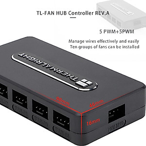 Thermalright Integrated Fan Hub, 10-Port 4 Pin PC Fan Controller, 12V Fan Hub, Support up to 10 Fans, SATA Power Cord Direct Input