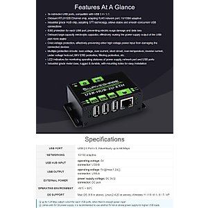 Waveshare Industrial Grade Multifunctional USB HUB Extending 3X USB Ports + 100M Ethernet Port Suitable for Industrial/Office Environments Requiring Higher Level Device and Network Connection