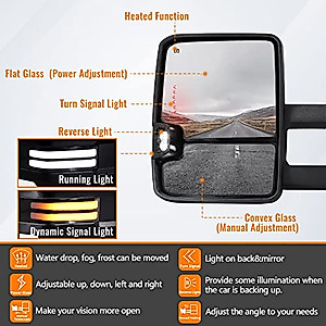 Siziom Switchback Towing Mirrors, for 2014-2018 Chevy Silverado Mirror, GMC Sierra Power Heated Turn Signal Backup Light Manual Telescoping Mirrors Pair Set Paint White
