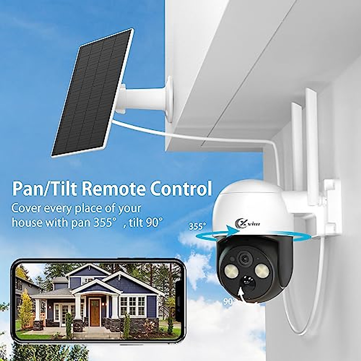 XVIM 4MP Solar Security Camera Wireless Outdoor, 2.5K HD Video, Home Security Surveillance Camera with Full Color Night Vision, 360°Pan/Tilt, 2.4GHz WiFi, PIR Detection, Remote Access & Live Alarm