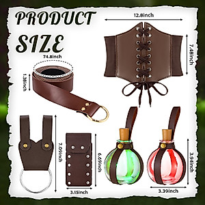 Ramede Halloween Cosplay Accessories Leather Ring Belt Witch Wizard Waist Corset Cork Potion Bottle Medieval Pouch(Brown)