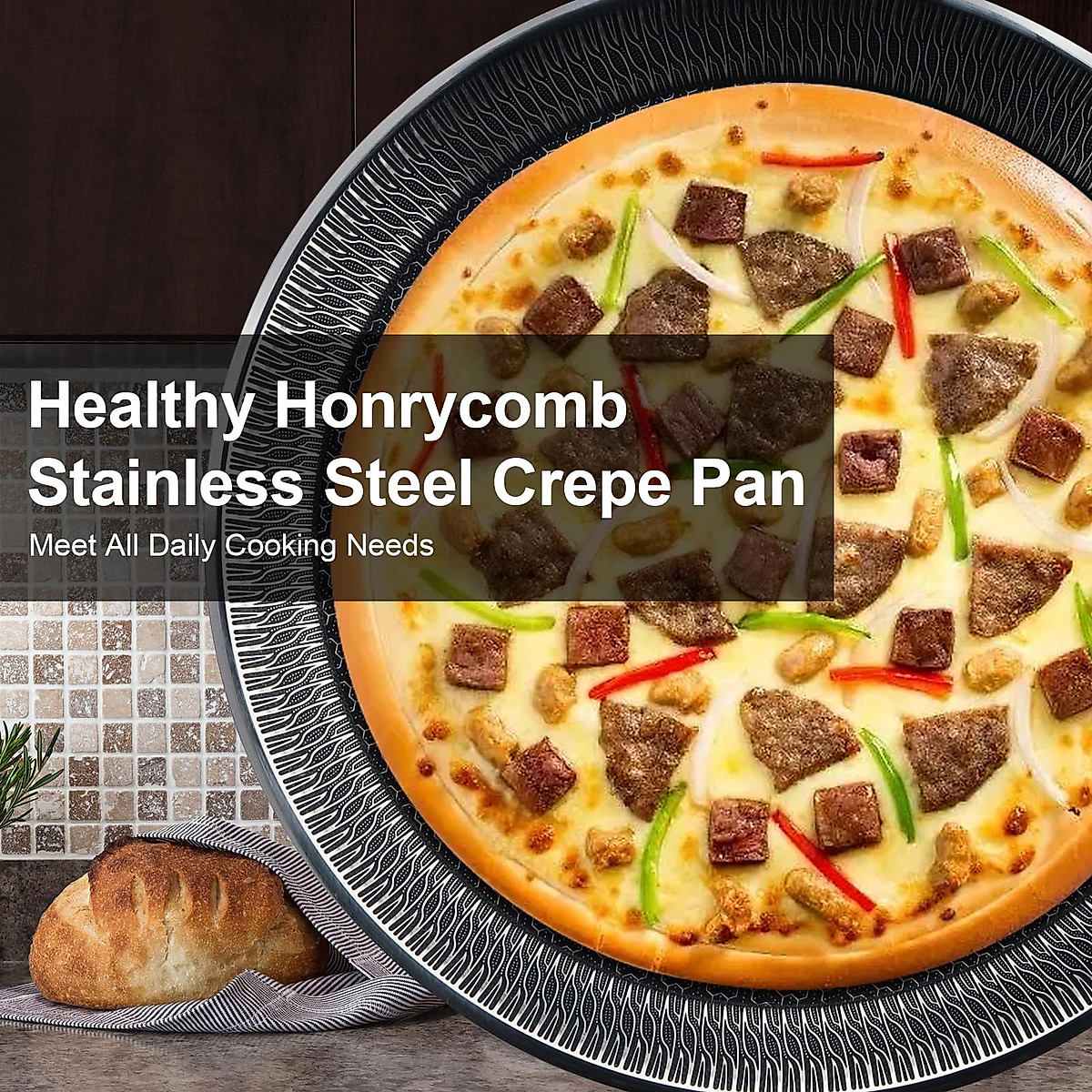 DCIGNA Nonstick Crepe Pan, 11Inch Stainless Steel Crepe Pan, Honeycomb Coating Flat Skillet Tawa Dosa Tortilla Omelet Griddle Pan, PFOA Free, Induction Compatible
