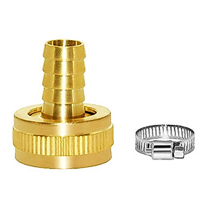 Joywayus 5/8" Barb x 3/4" Female GHT Thread Swivel Round Brass Garden Water Hose Pipe Connector Copper Fitting with Stainless Clamp House/Boat/Lawn/Power Wash/Irrigation
