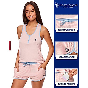 U.S. Polo Assn. Womens Racerback Tank Top and Pajama Shorts with Pockets Lounge Sleep Set Pink Large