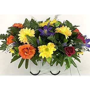 Cemetery Headstone Saddle -Purple Orange Yellow Mix Grave Decoration