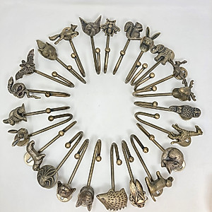 Knobs By Blossom Vintage Antique Brass Iron Wall Hooks Tie Backs Bronze Handmade Metal Animal Hook (18. Owl), TFVSAH