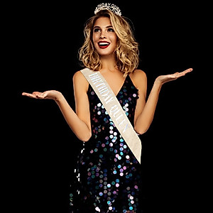 CAVETEE Birthday Queen Tiara and Sash- Birthday Tiara and Sash Birthday Party Favors Birthday Decorations for Women（Multi Color Letter）