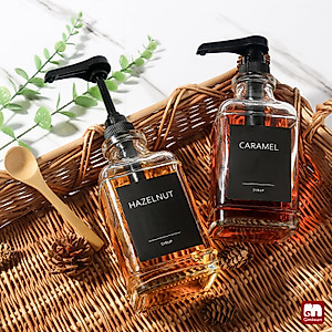 GMISUN Coffee Syrup Dispenser for Coffee Bar, Square Syrup Pump Dispenser with 1/4oz Large Capacity Pump, Coffee Syrup Bottles for Coffee Syrup, Glass Syrup Dispenser Bottle for Syrup, Organizer 16oz