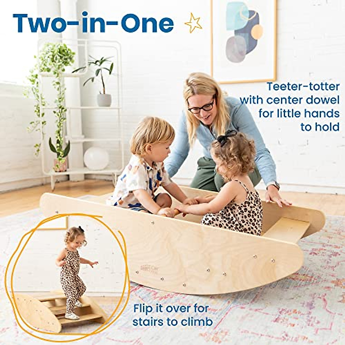 ECR4Kids Rocking Boat and Steps, Play Center, Natural