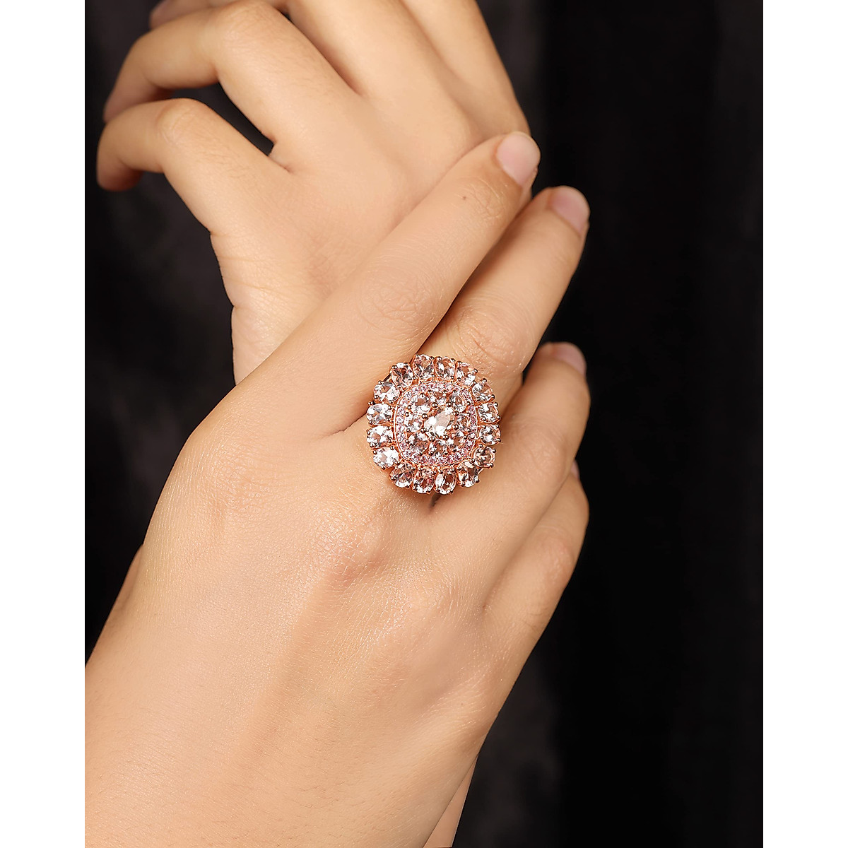 YoTreasure Pink Morganite Sapphire Rose Gold Plated Over 925 Sterling Silver Engagement Ring Jewelry
