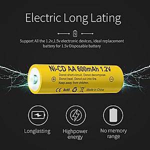 YXZHENG Batteries AA NiCd 600mAh 1.2V Rechargeable for Solar Garden Lights (16pcs AA)