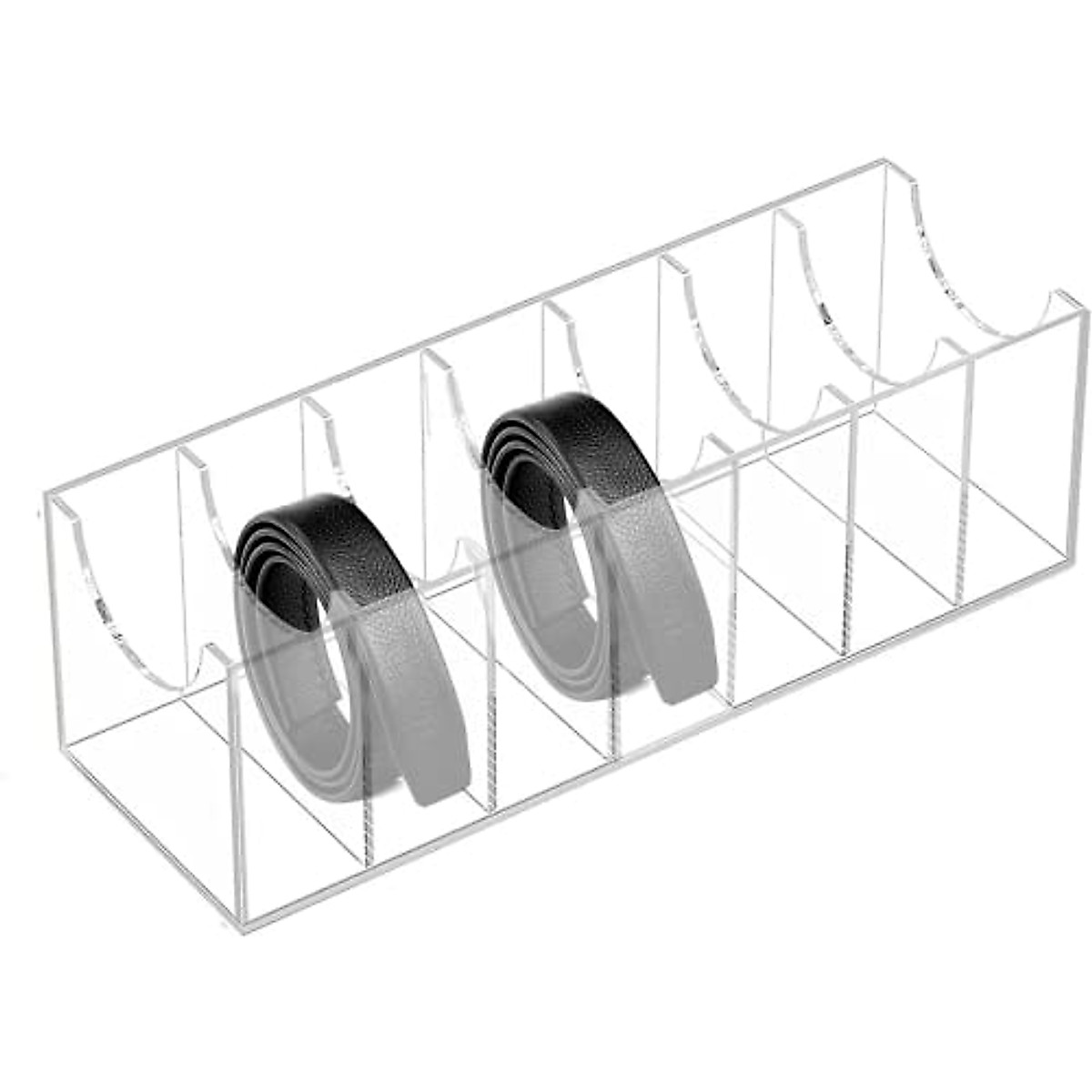 Kweetle Belt Organizer 7 Compartments, Clear Belt Holder Display Case Acrylic Belt Organizer for Closet, Tie