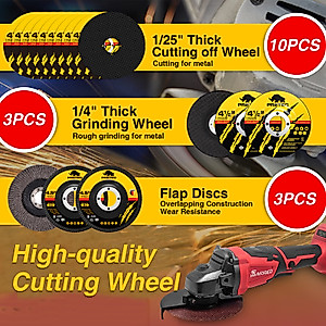 SARRED Brushless Angle Grinder 5 & 4-1/2 inch Cordless Power Grinder Grinding Tool with 2 3.0Ah Battery,7/8-Inch Arbor,Includes 16 Grinding Wheels