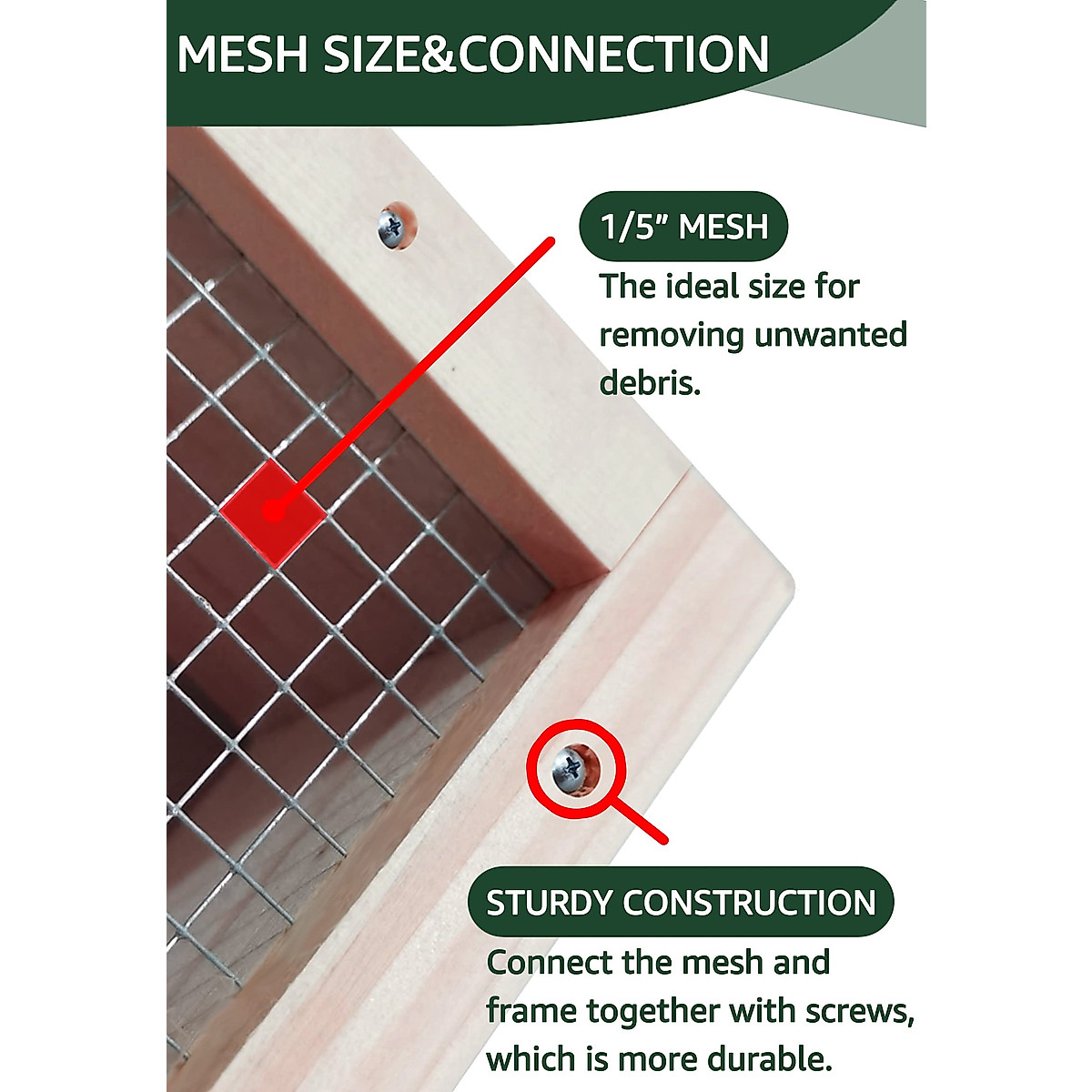 Soil Sifter,Dirt Sifter for Gardening Rock Sifter for Rocks Compost Sifter Wooden Sifting Screen,Garden Sieve for Pellet/Gravel/Soil/Leaves,Garden Tool 15.7" x11.8”x2.8” with 1/5” Mesh…