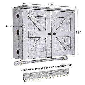 GLANT Rustic Wall Mounted Jewelry Organizer with Wooden Barndoor Decor,Wooden Wall Mount Holder,Jewelry holder for Necklaces, Earings, Bracelets, Ring Holder (milky)