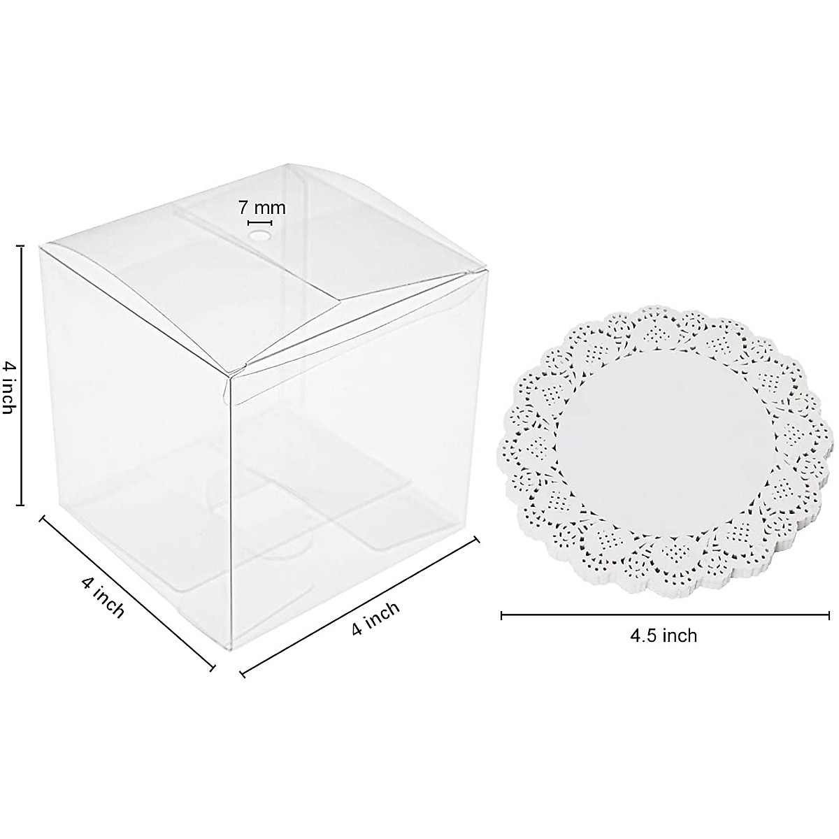 JOERSH 4x4x4 Inches Candy Apple Boxes with Hole and Paper Doilies Base 30 SETS Clear Caramel Apples Boxes for Treats | Food in Safe PET Plastic Box Fits Standard and Large Apple