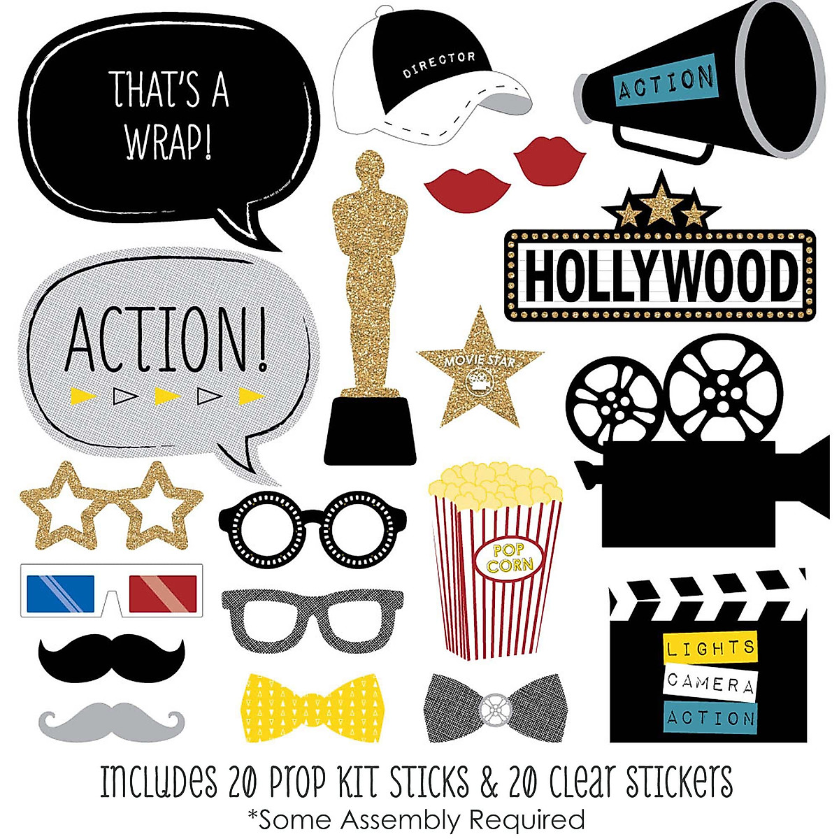 Big Dot of Happiness Movie - Hollywood Party Photo Booth Props Kit 20 Count