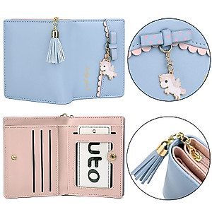 UTO Wallet for Girls Cute Unicorn Bowknot Women Coin Purse Card Bill Holder Organizer