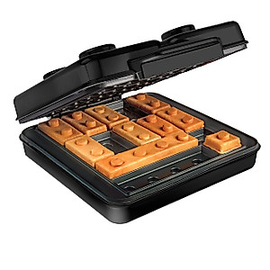 Building Brick Electric Waffle Maker - BLACK with 2 Construction Eating Plates - Cook Fun, Buildable Waffles in Minutes - Revolutionize Breakfast - Stack & Build on Serving Dishes, Great Gift