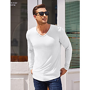 COOFANDY Men Muscle V Neck T Shirt Hipster Bodybuilding Fitted Casual Shirt Pack Grey/White