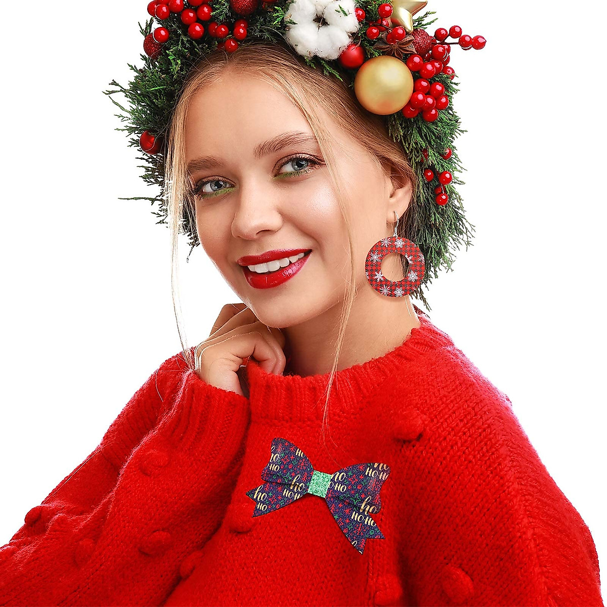 12 Pieces Christmas Faux Leather Sheets Plaid Check Printed Synthetic Leather Sheet Snowflake Pattern Faux Leather Fabric Sheet for DIY Christmas Earrings Bows Craft Making (Fresh Style)