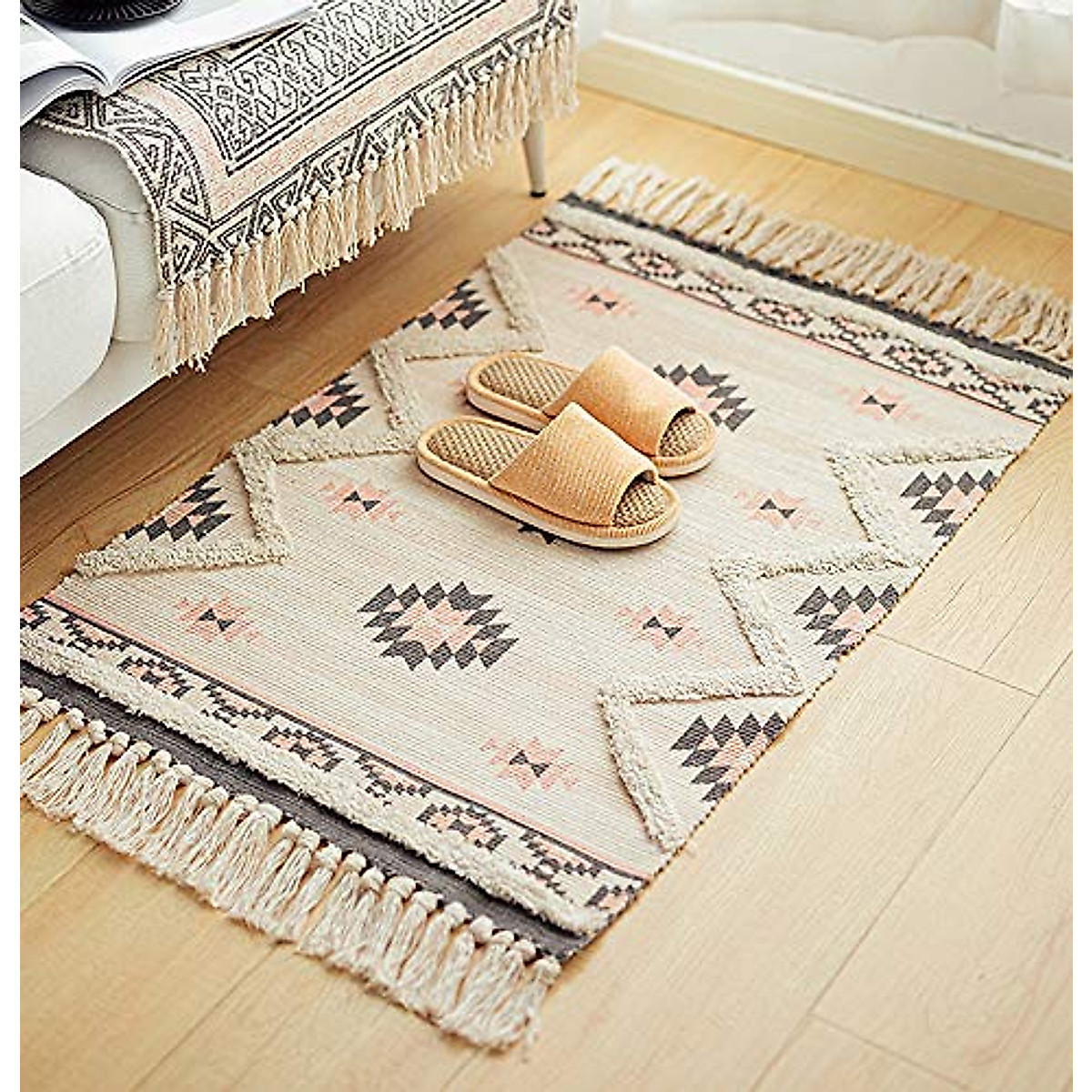 Wolala Home Print Tufted Rug Mat Boho Geometric Tassels Throw Area Rugs Machine Washable Fringe with Non-Slip Mat for Bathroom,Bedroom,Living Room,Laundry Room Kitchen Rug,Doormat (2'x3')