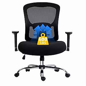 Big and Tall Office Chair 600lbs, Ergonomic Mesh Chair, Computer Executive Heavy Duty Desk Chair with 4D Armrests, Wide Thick Soft Seat, Adjustable Lumbar Support and Tilt-Black