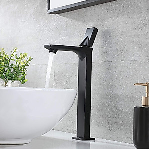 VAPSINT Tall Matte Black Bathroom Vessel Sink Faucet,Modern Single Handle Vessel Faucets Single Hole Vanity Mixer Bowl Tap Bathroom Sink Faucet with Water Hoses