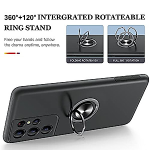 JAME for Samsung Galaxy S21 Ultra Case, [NOT for S21 or S21 Plus], Slim Soft Bumper Protective Case for Samsung S21 Ultra Case, with Invisible Ring Holder Kickstand for Galaxy S21 Ultra Case, Black
