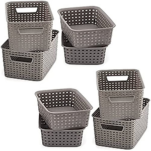 EZOWare Pack of 8 Small Gray Plastic Woven Knit Baskets For Office, Classroom, Desktop, Drawer