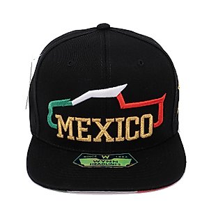 Mexican Hat Mexico State Federal Logo Embroidered Snapback Flat Bill Baseball Cap (Mexico) Black