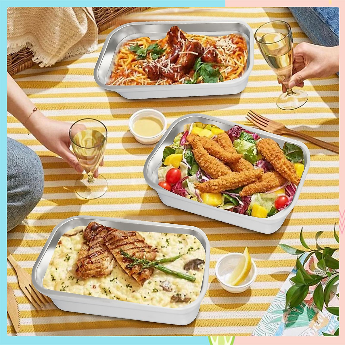 10 Pcs Stainless Steel Food Storage Containers with Lids 1/3 Size Rsreusable Steam Table Pan Hotel Pans Metal Meal Food Containe Stackable for Restaurant Kitchen Freezer Buffet(2.5 Inch Deep)