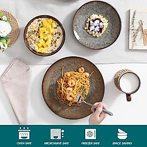 vancasso Bubble Dinnerware Sets 16-Piece - Plates and Bowls Set for 4 Dish Service Tableware Set, Microwave and Dishwasher Safe, Brown