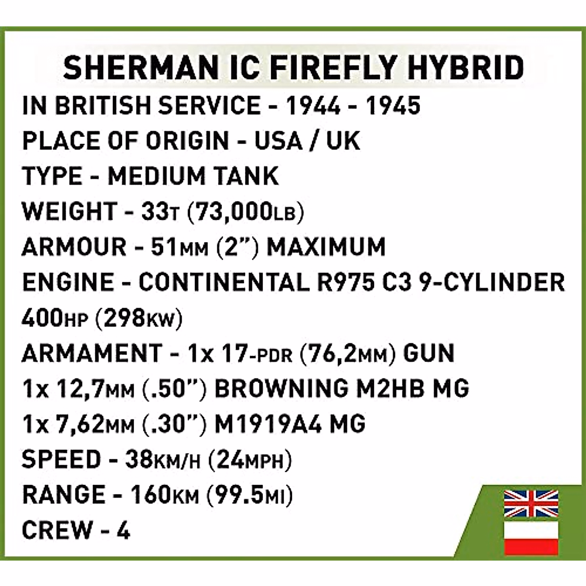 COBI Historical Collection WWII Sherman IC Firefly Tank