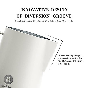 SearchPean 20oz Milk Frothing Pitcher, Stainless Steel Milk Frothing Pitcher, Milk Frother Cup Latte Art Barista Steam Pitchers Milk Jug Cup (600ml Latte Art) White