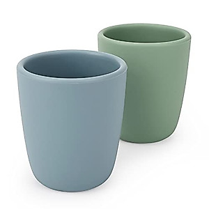 AULEGE Silicone Toddler Cup, 2 Pack BPA Free Silicone Drinking Training Cup for 6 Months+ Babies, 4 fl. oz Tiny Open Cup for Infants (Sage, Ether)