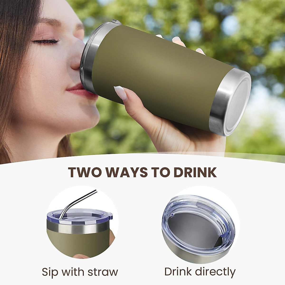 MEWAY 20oz Tumbler Cup Double Wall Vacuum Insulated Travel Mug Bulk, Stainless Steel Tumblers with Lid and Straw, Durable Powder Coated Coffee Cups for Cold & Hot Drinks (Army Green, 1)