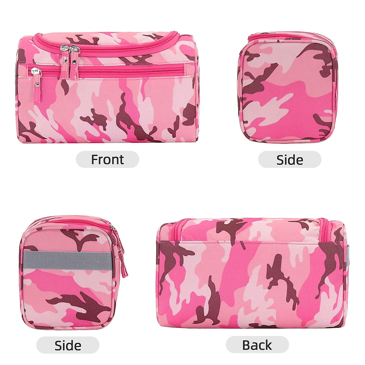 Buruis Travel Toiletry Bag for Men and Women, Hanging Toiletry Organizer Cosmetics Makeup Bag, Water-resistant Dopp Kit Shaving Bag, Small Toiletry Bag for Travel Essentials, Accessories (Camo Pink)