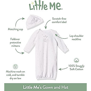 Little Me Baby Girl's 2-Piece Nightgown and Cap Set, White Print/Bunny, 0-3 Months