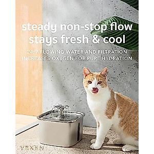 Innovation Award Winner - Veken 95oz/2.8L Stainless Steel Cat Water Fountain, Automatic Pet Fountain Dog Water Dispenser with Smart Pump for Cats, Dogs, Multiple Pets