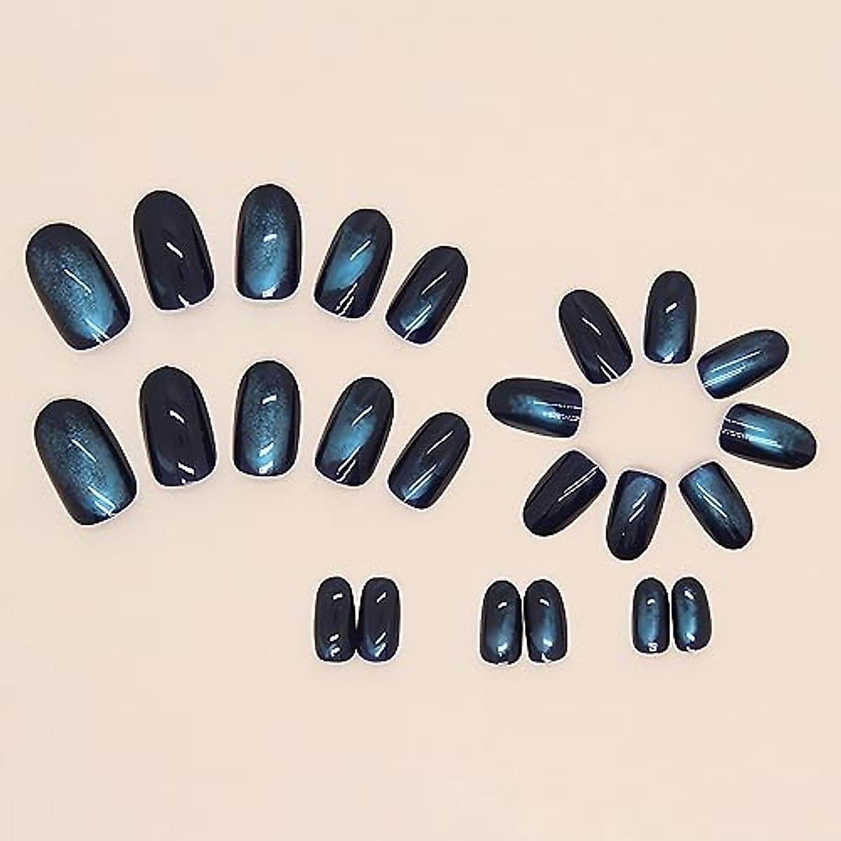 Aurora Press on Nails Almond, LPOODDNU Medium Press on Nails Aurora Cat Eye Glue on Nails for Women, Full Cover Stick on Nails - 24 Pcs Medium Oval False Nails Set