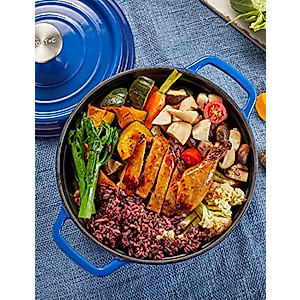 ZQBTC Enamel Cast Iron Covered Dutch Oven Pot with Lid for Bread Baking Use on Gas Electric Oven 4 Quart(Blue, 4-5 People)