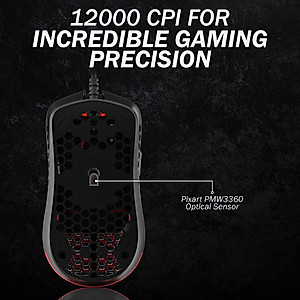 HK Gaming Mira M Ultra Lightweight RGB Gaming Mouse | Honeycomb Shell | 63 Grams | max 12000 cpi | USB Wired | 6 programmable Buttons | On-Board Memory | Anti Slip Grips | Mira-M Monza