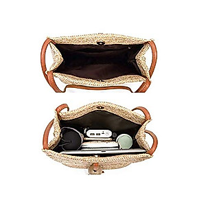 COPYLOVE Handle Straw Bag, Women's Summer Bucket Bag Shoulder Straw Wooden Ball Fringe Messenger Bag Hot (#2)