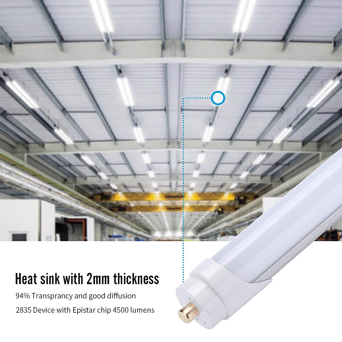 TRLIFE 8FT LED Tube Light, T8 8FT LED Bulbs 45W 6000K Cool White FA8 Base LED Tube Lights, Fluorescent Light Bulbs Replacement, Frosted Cover, 5400Lumens, Dual-End Powered (12 Pack)