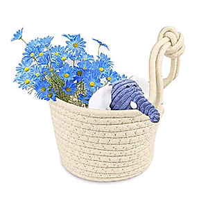 DOERDO Wall Hanging Rope Storage Basket Wall Basket Hooks Cotton Rope Baskets for Storage Fruit Home Décor, 7.5"x4.5"